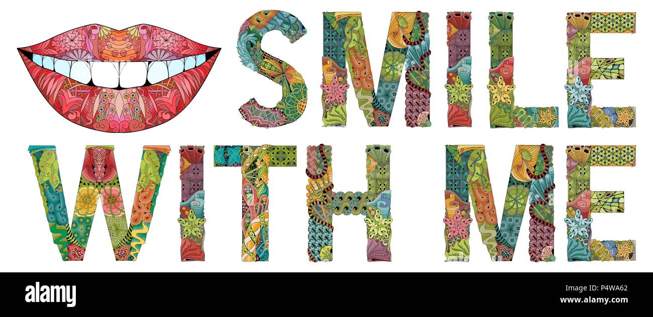 Hand-painted art design. Hand drawn illustration words smile with me ...