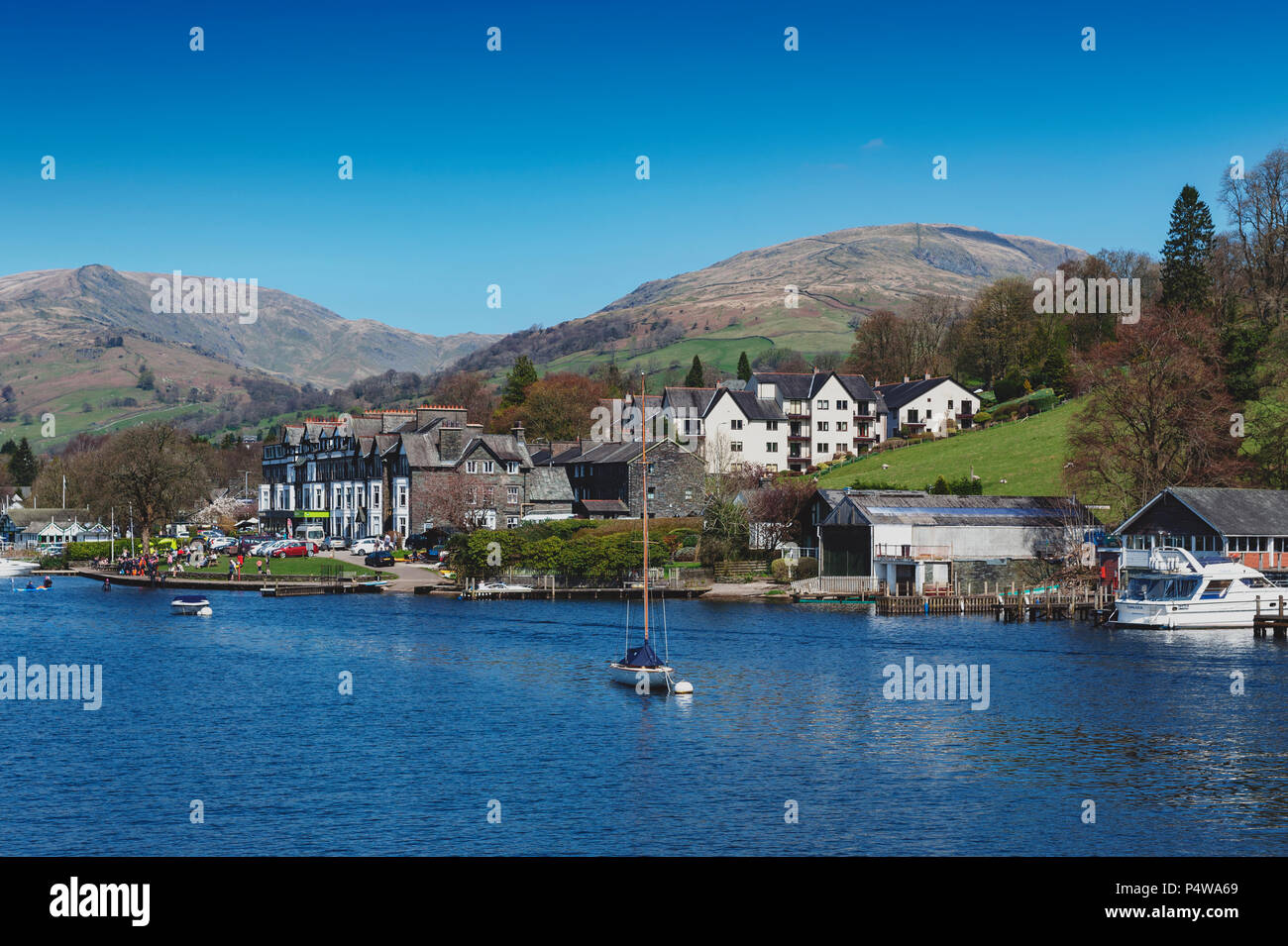 South Lakeland, UK - April 2018: Ambleside, a small lakeside town ...