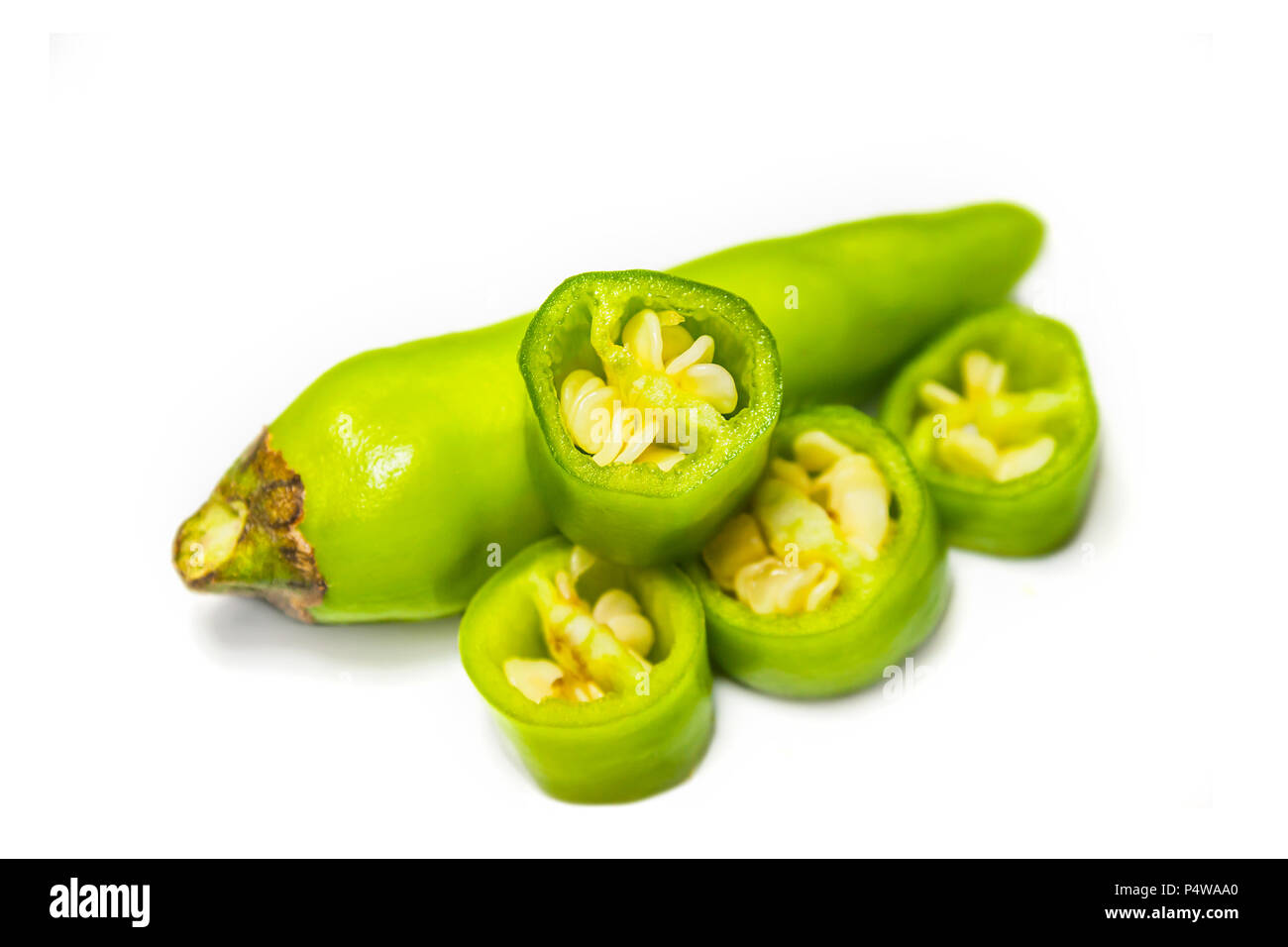 Cutted green Chilis Stock Photo - Alamy