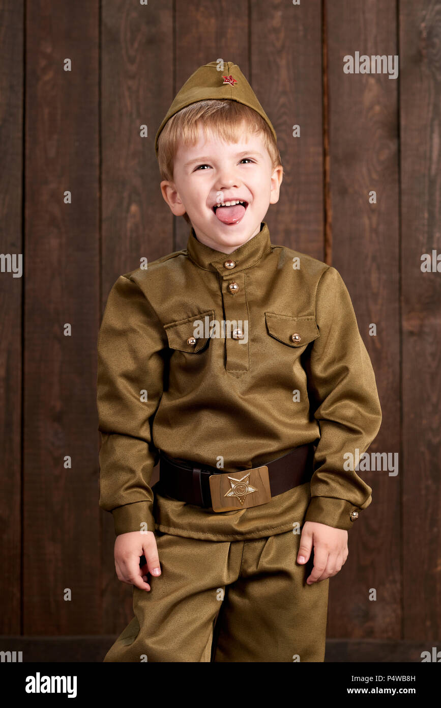 children are dressed as soldier in retro military uniforms Stock Photo ...