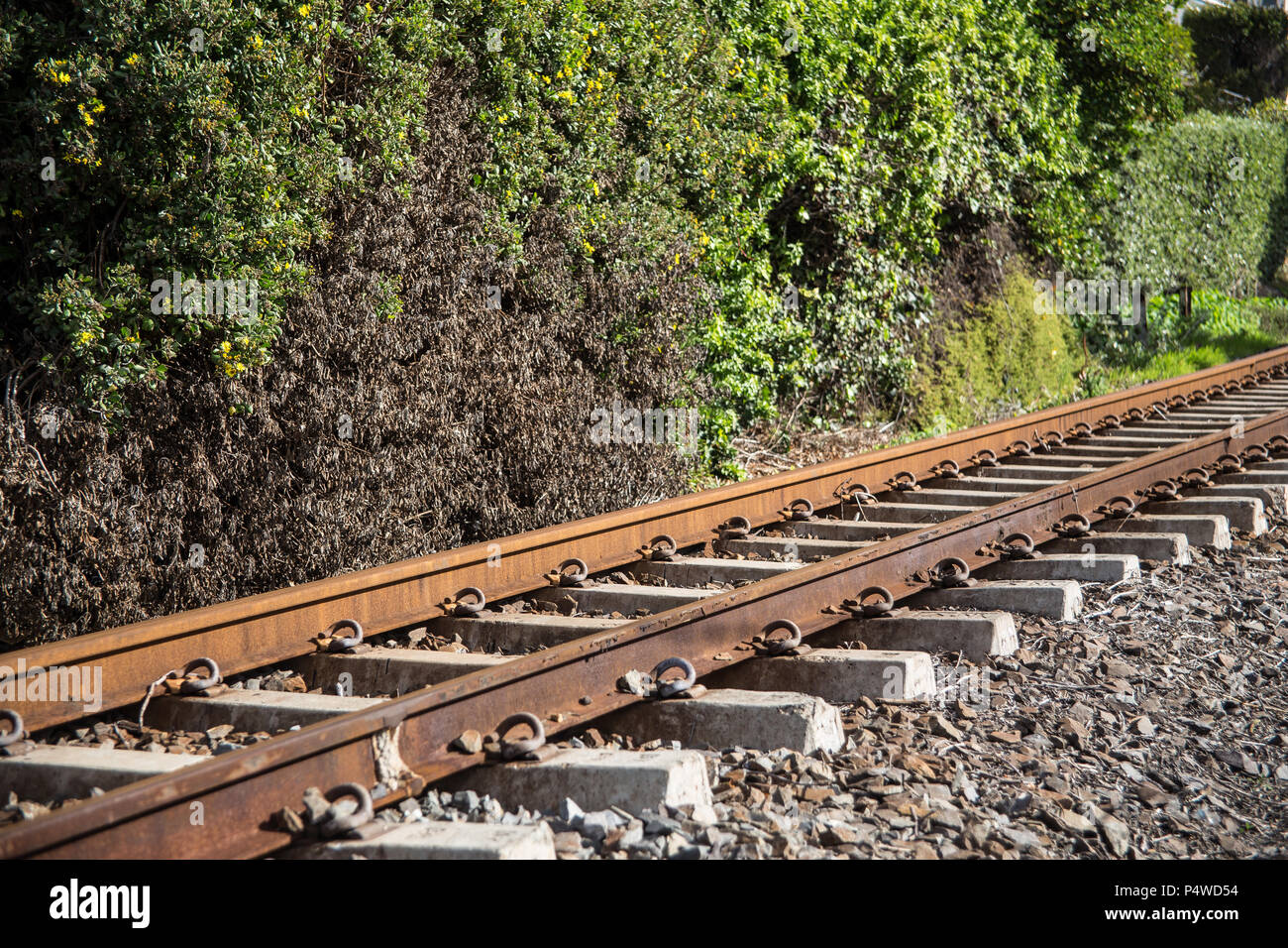 Close Up of Rail road train tracks Stock Photo - Alamy