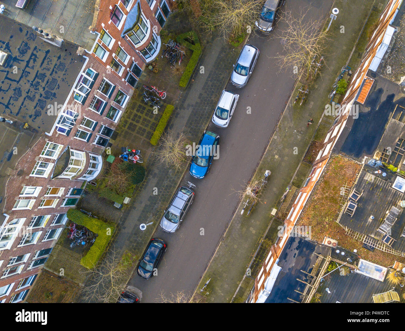 Multi storey historic apartments in street in old part of Groningen ...