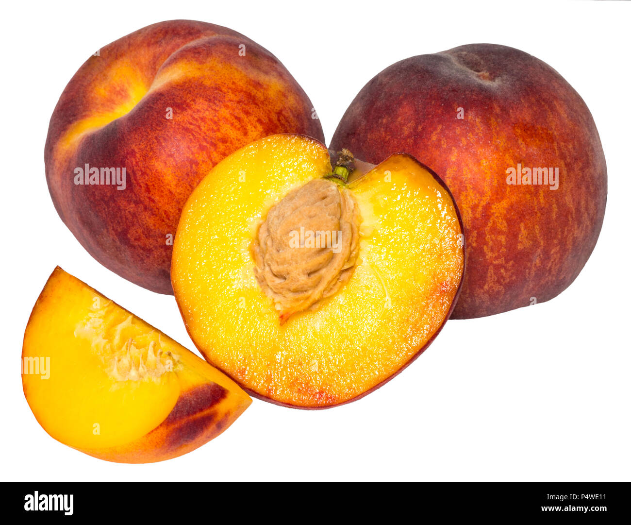 Peach. Fruit with slice isolated on white background Stock Photo - Alamy