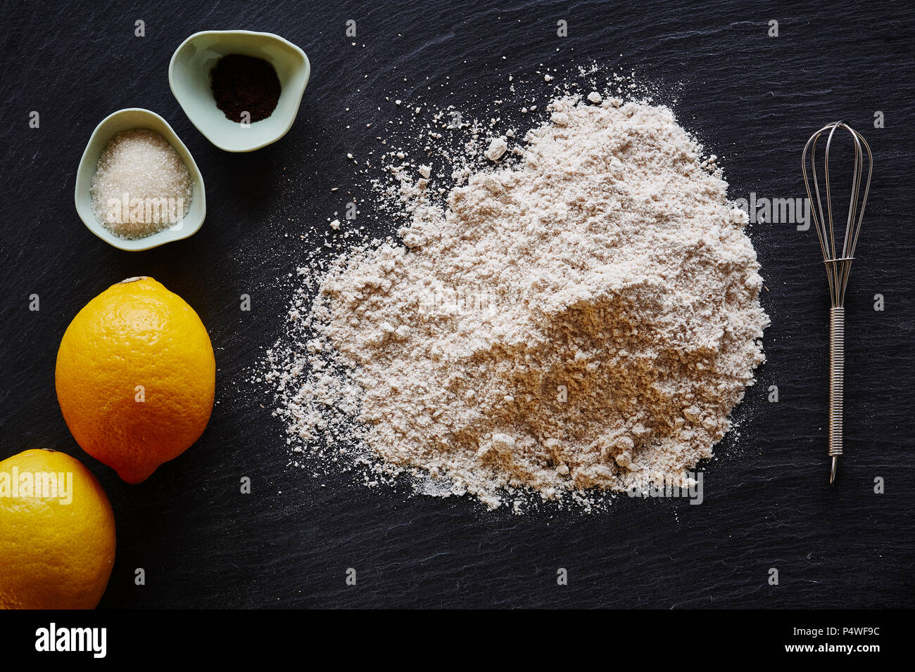 food blog making a lemon pie flour lemons on dark surface Stock Photo ...