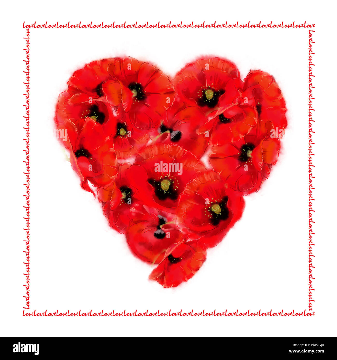 Poppy Heart Square Card on White Background with Love Message at the ...