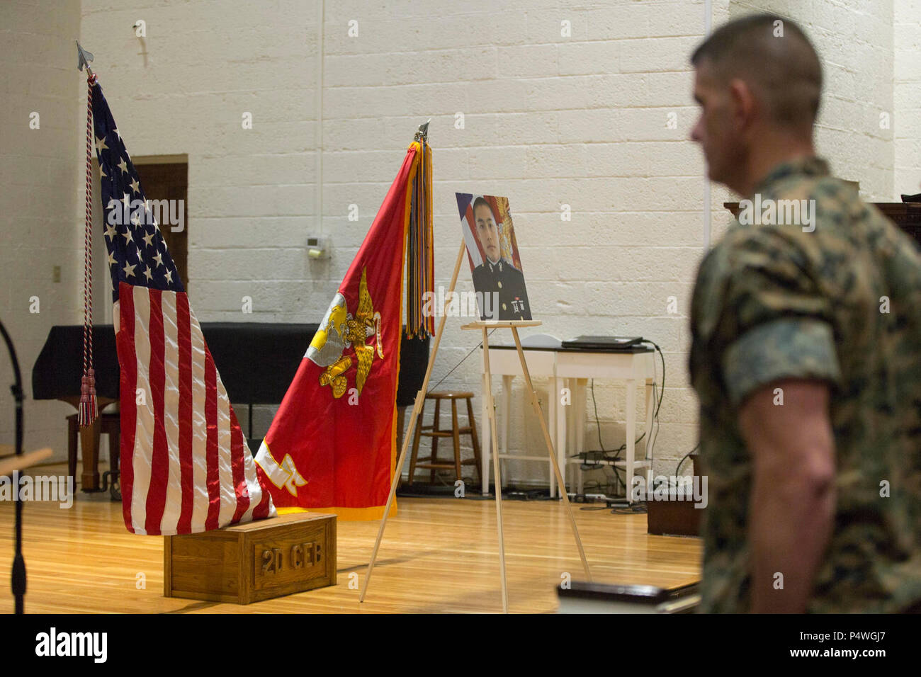 U.S. Marines attend the memorial service for 1st Lt. Garrett C. Cheung ...