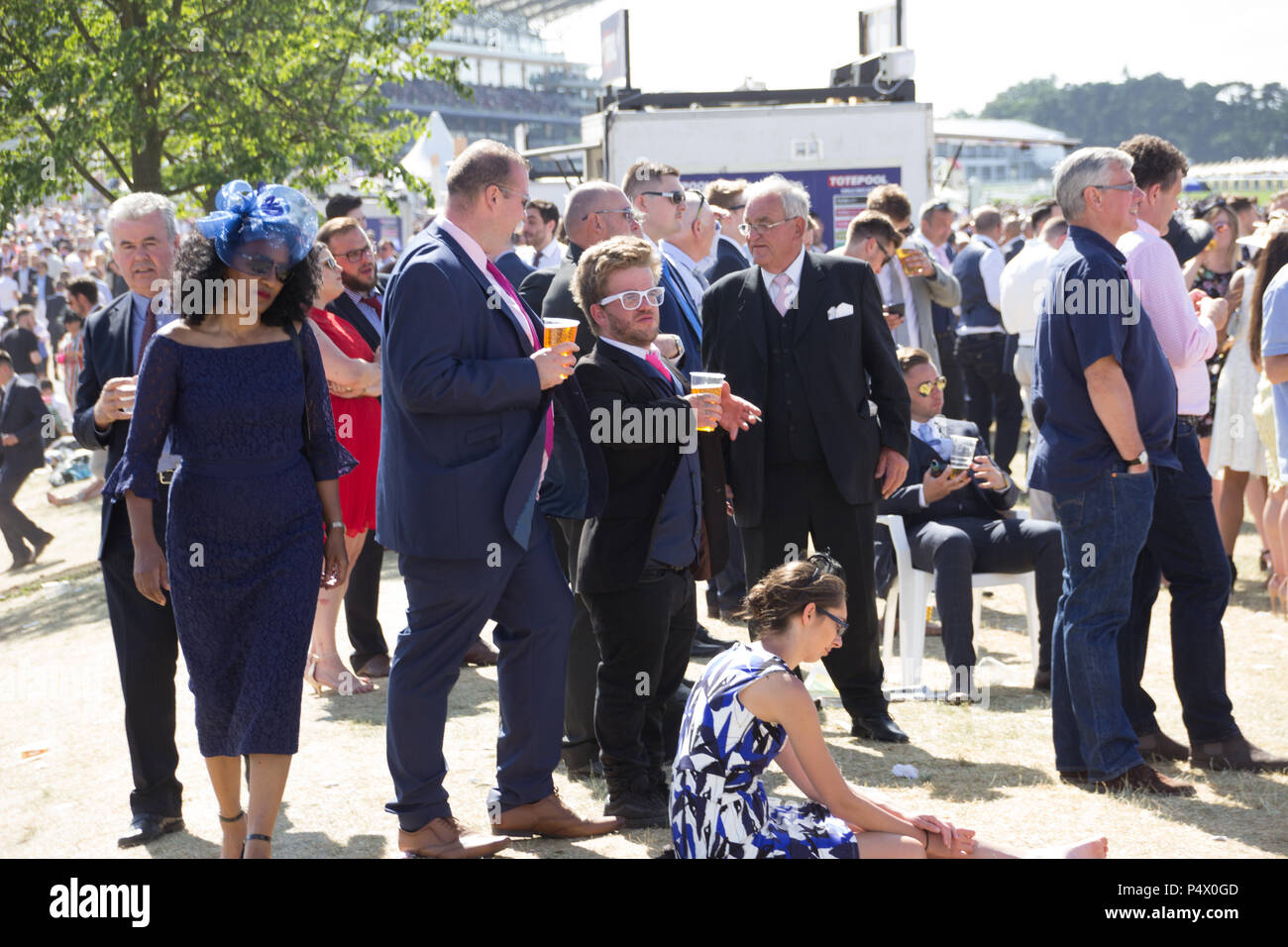 Crowds standing watching the races as Royal Ascot in Windsor enclosure ...