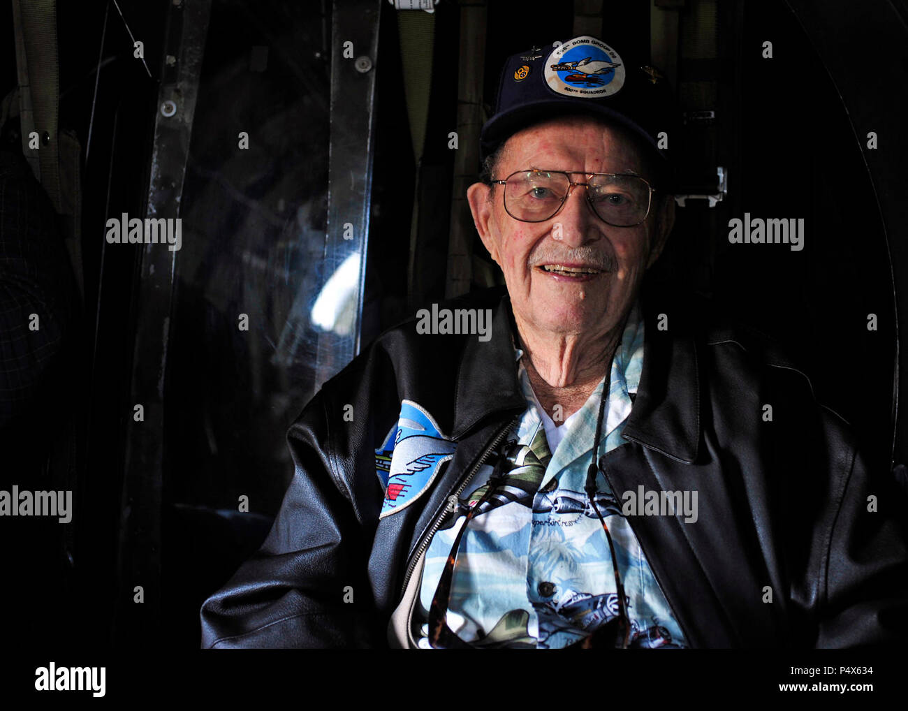 Fred Parker, a veteran who worked on B-17s during WWII, smiles aboard ...