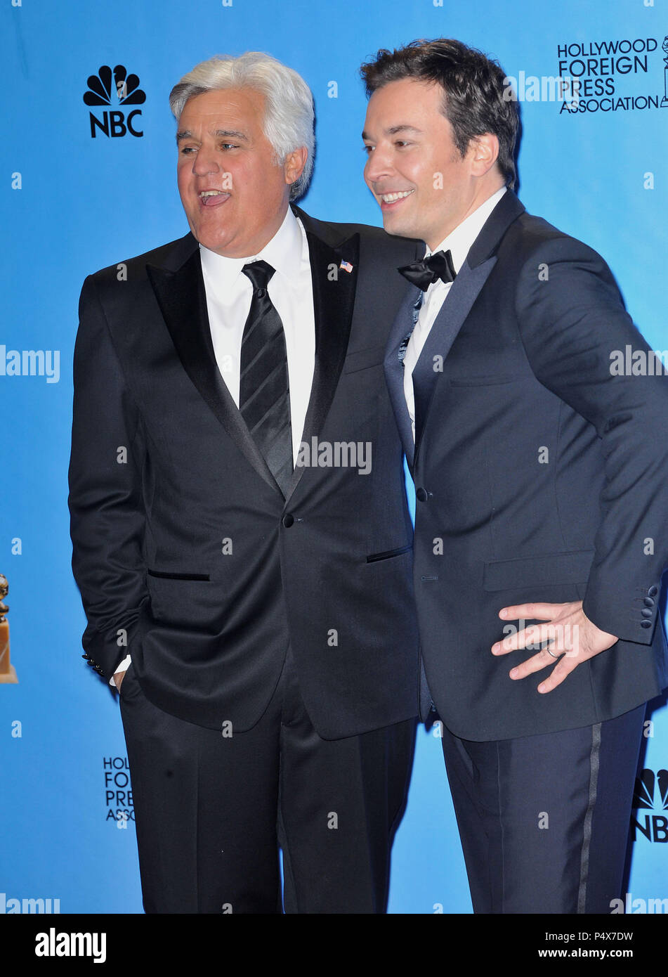 Jay Leno and Jimmy Fallon 595 in the press room of the 70th Golden ...