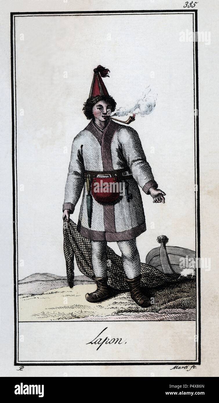 Hombre Lapón. Grabado en color de 1805 Stock Photo - Alamy