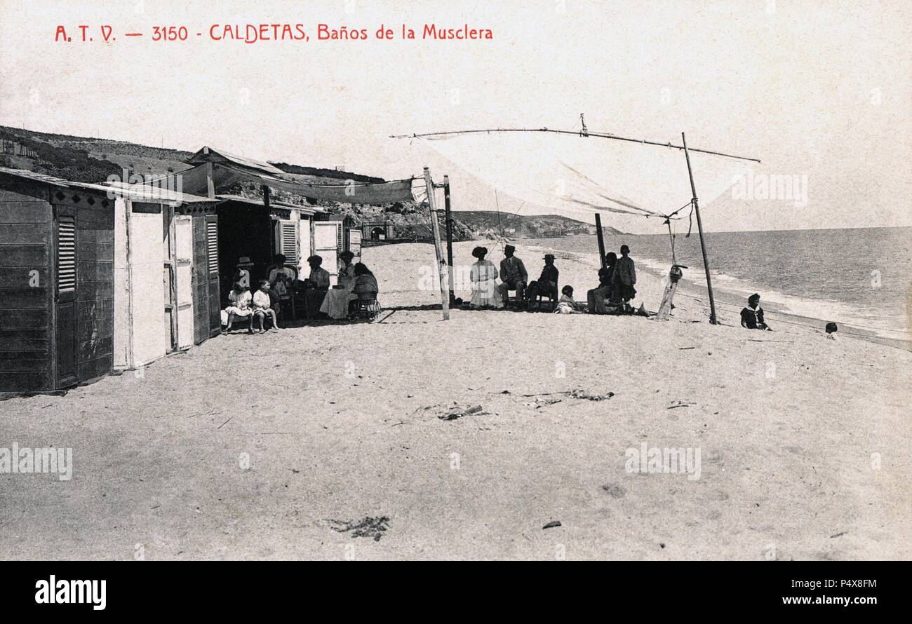 Tarjeta postal. Baños de la Musclera en la playa de Caldetas. Año 1905 ...