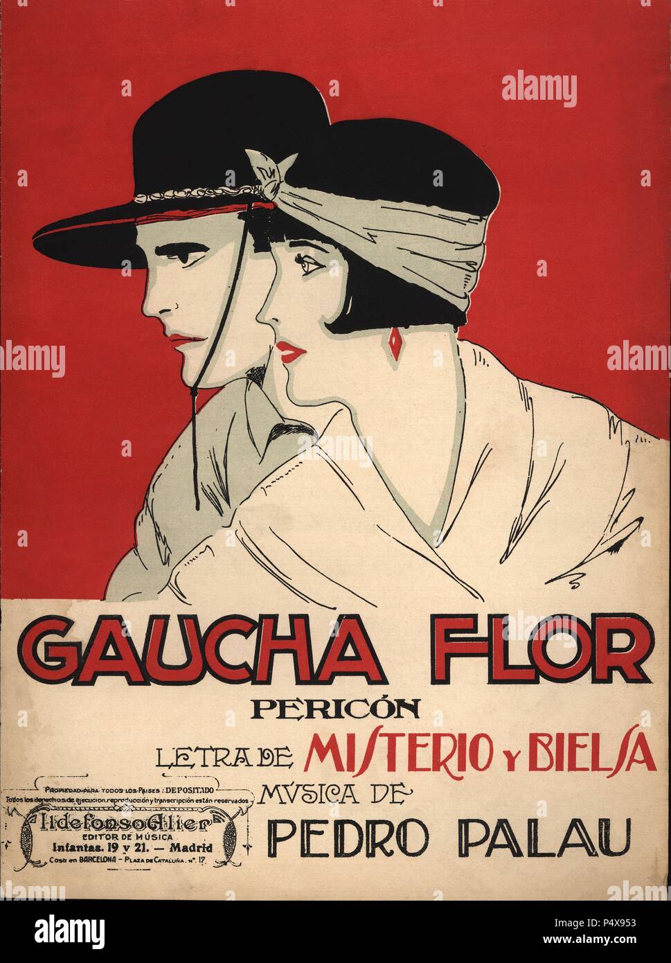 Partitura musical del pericón "Gaucha flor", de Pedro Palau. Editado ...
