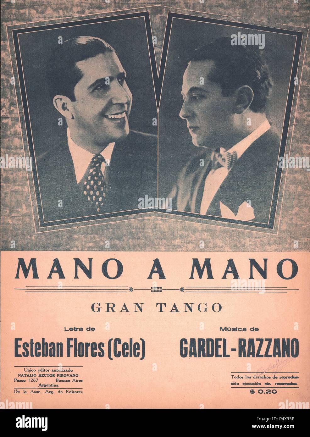 Partitura musical del tango "Mano a mano", de Carlos Gardel y Razzano ...