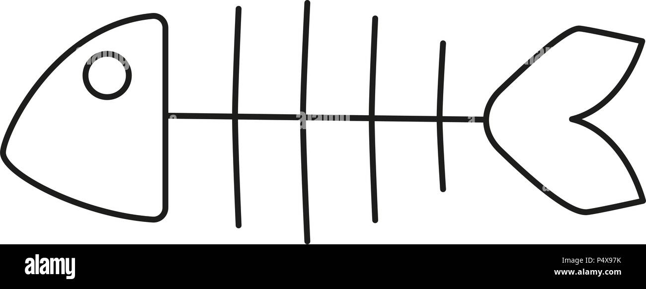 Line art black and white fish skeleton. Simple toy for domestic animal ...