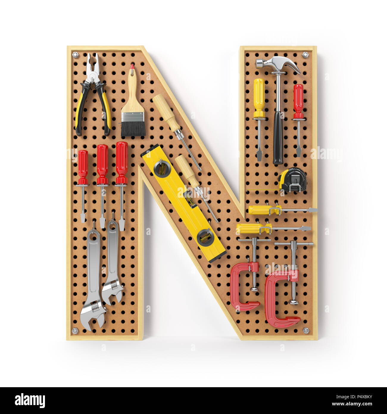 Letter N. Alphabet from the tools on the metal pegboard isolated on ...