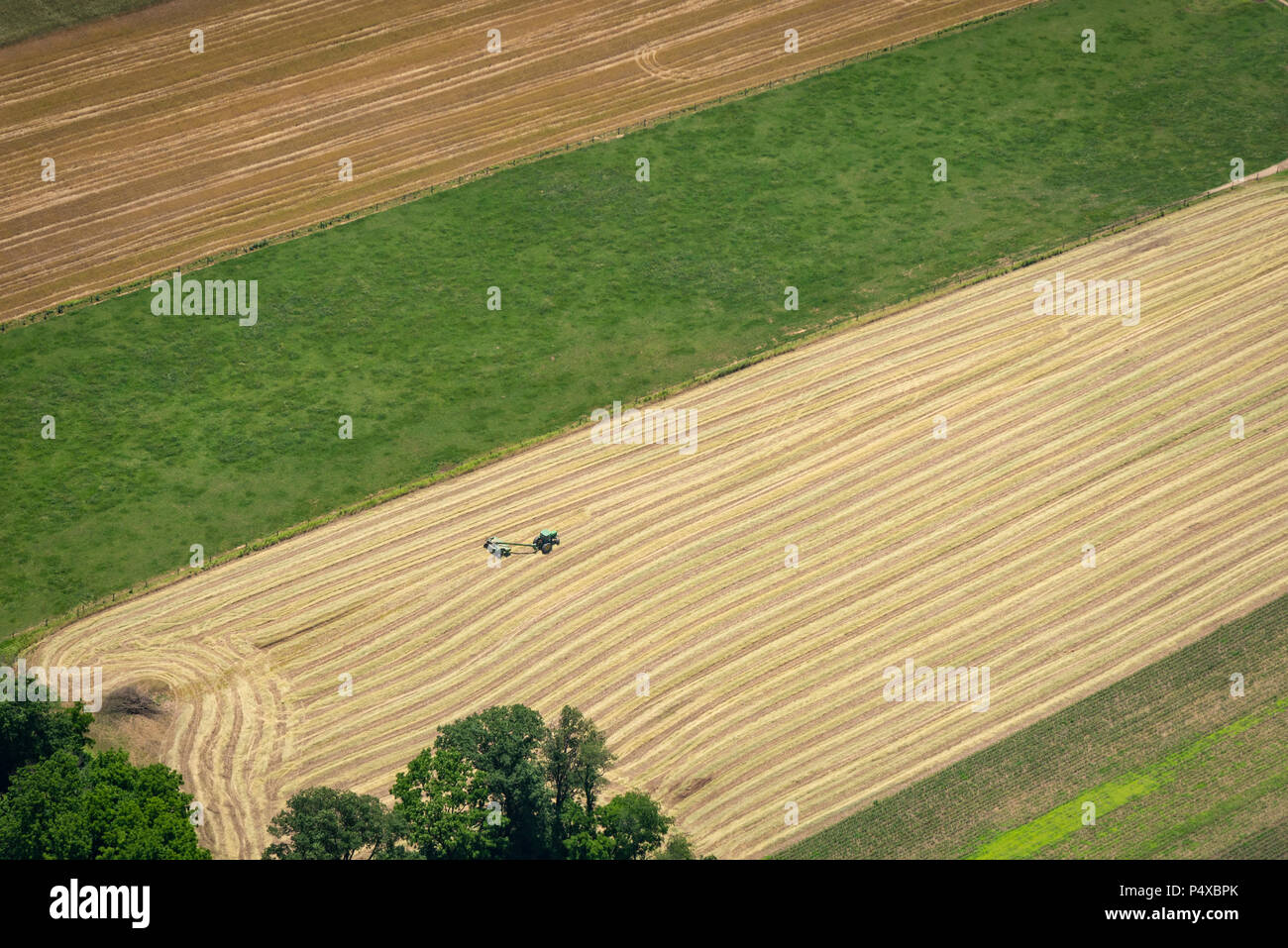 Aerial View Of Farm With Tractor Stock Photo - Alamy
