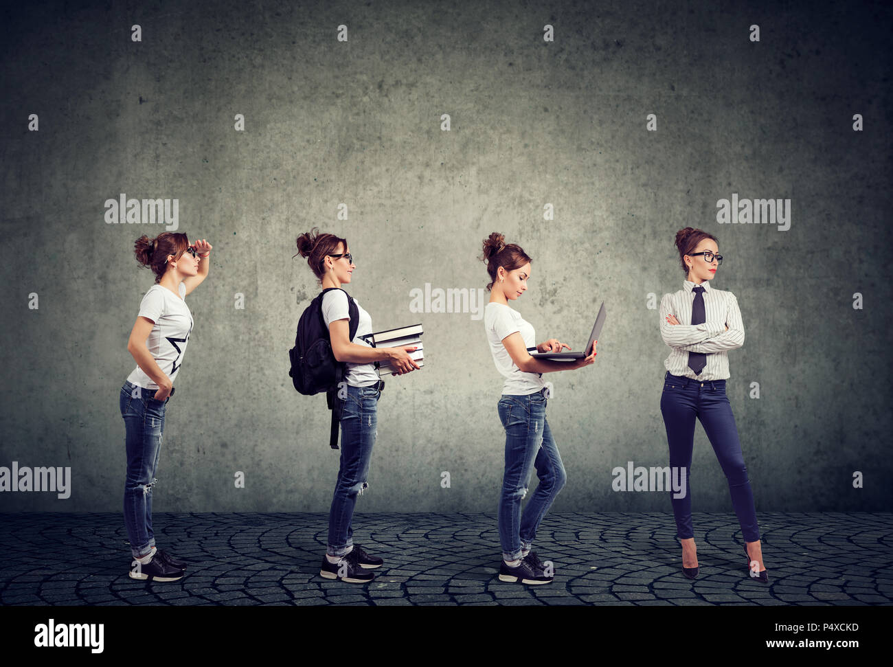 Young attractive woman growing older, succeeding in her career Stock ...