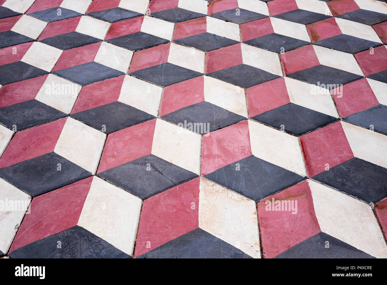 Tricolored tiles in a square in Villa de Valverde, Spain Stock Photo ...