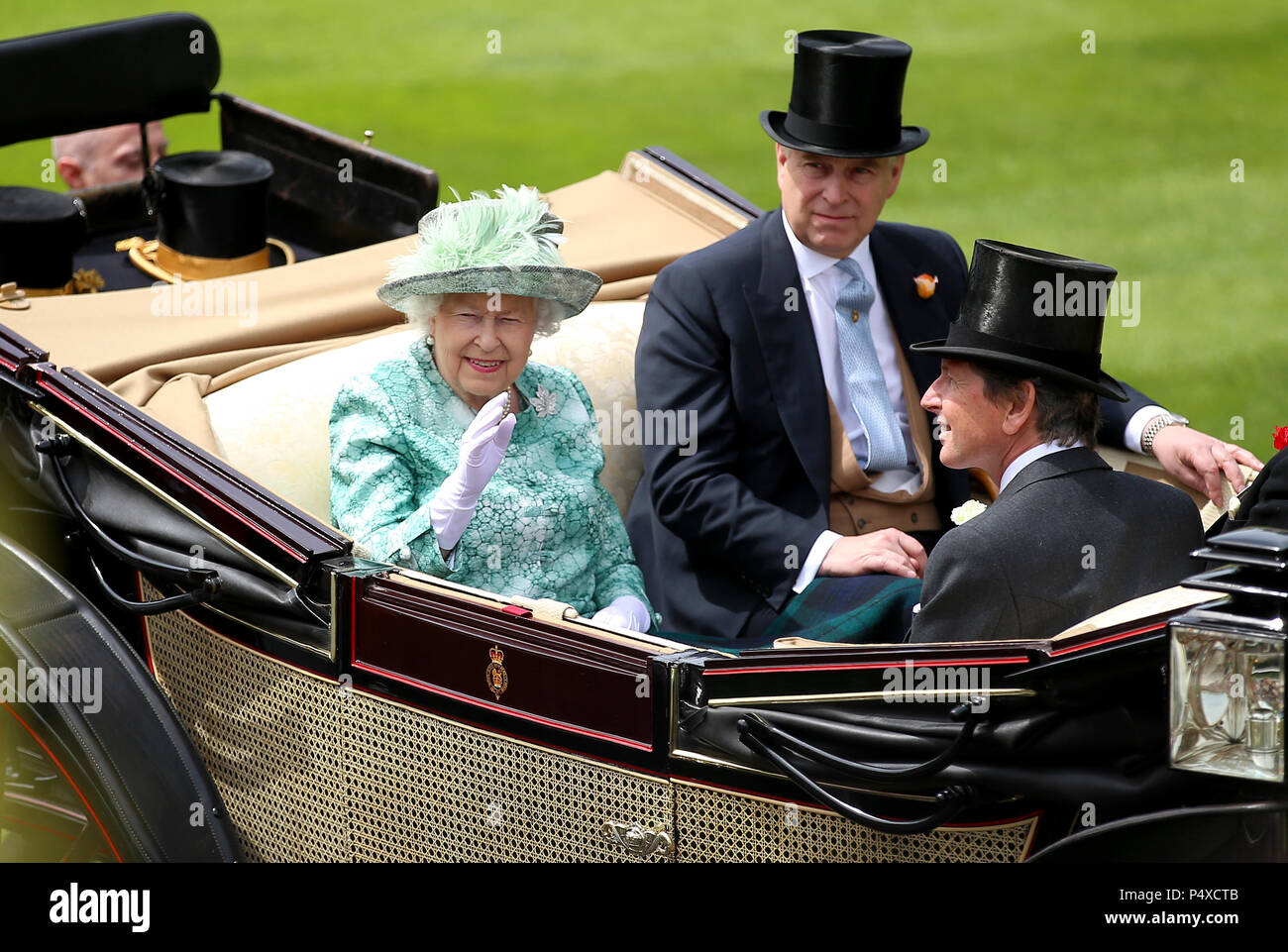Queen Elizabeth II and Prince Andrew, Duke of York arrive during day ...