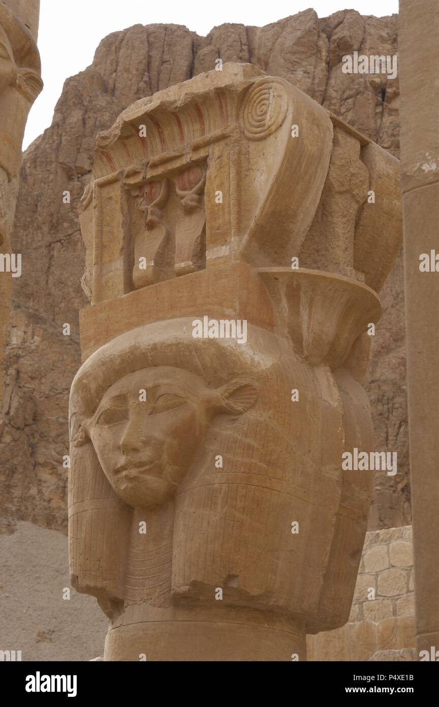 Hathor column pillar belonging to the Chapel of Hathor. Temple of ...
