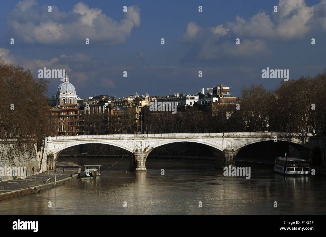 Italy. Rome. Umberto I Bridge over the Tiber River. Built by Angelo ...