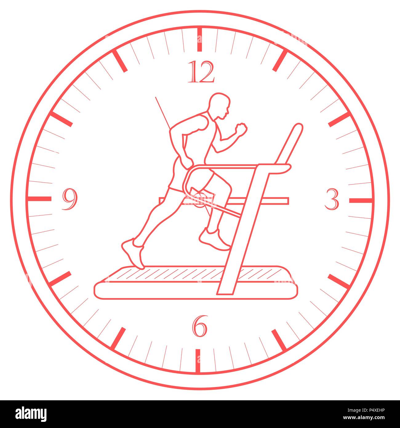Man jogging on a treadmill and clock. Healthy lifestyle and physical ...