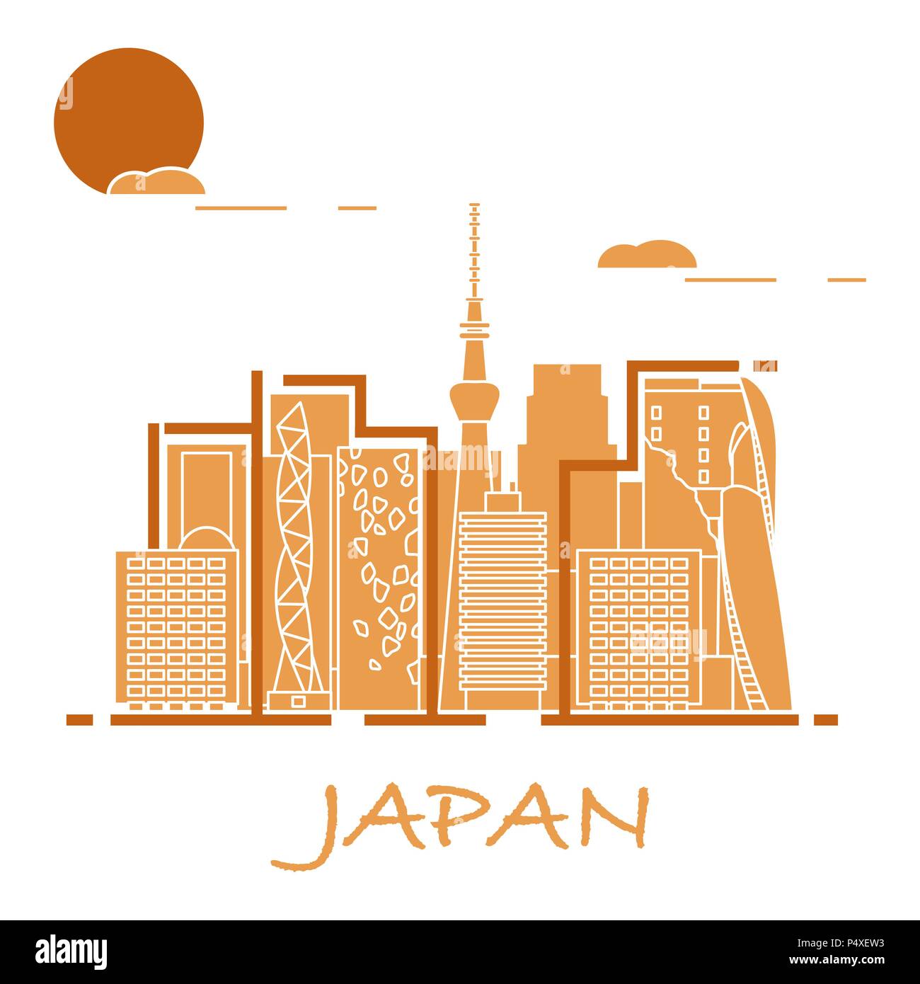 Unusual Japanese architecture. Famous building and skyscrapers. Travel ...