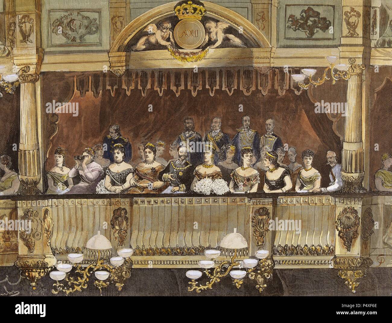 King Alphonse XII with Queen Maria Christina at the Theatre of the ...