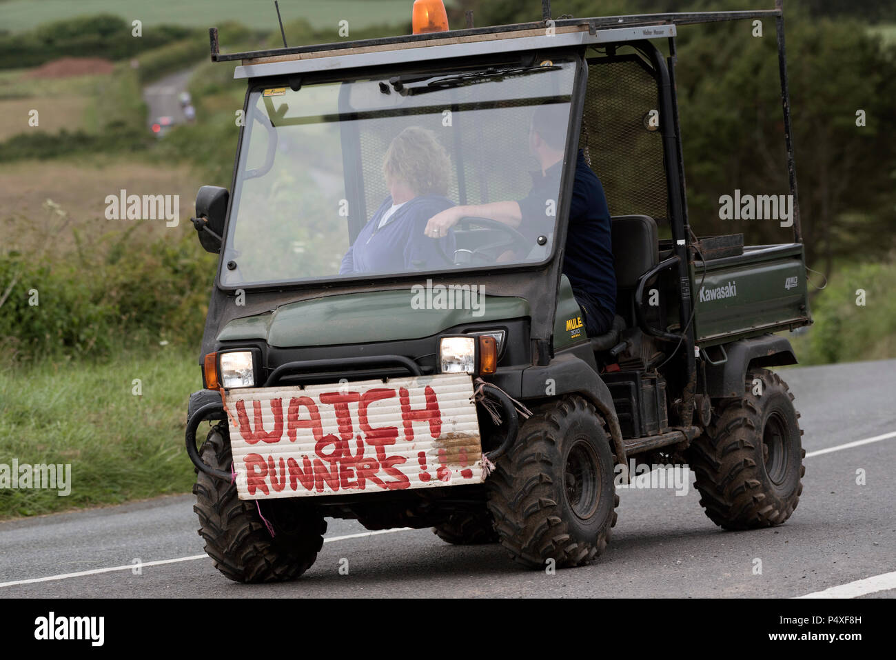 Bigbury South Devon, England UK. A small 4x4 farm vehicle displaying ...
