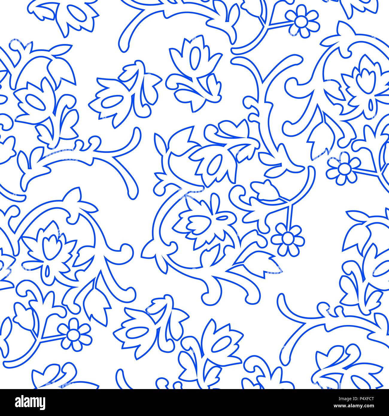 Simple abstract patterns with blue outlines. Vector seamless ...