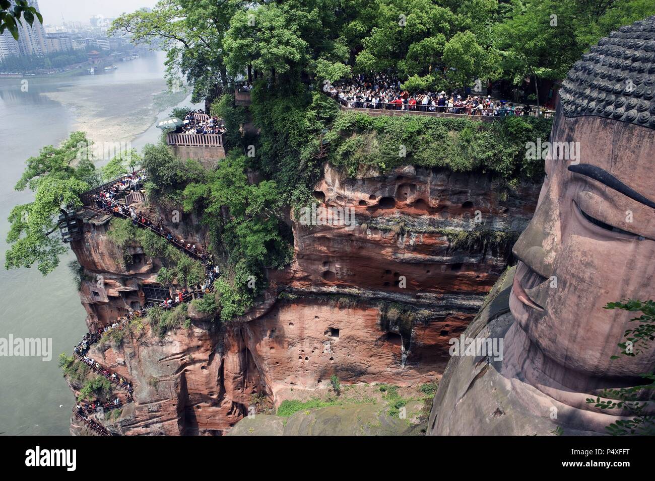 Leshan Giant Buddha (713-803). Carved into a cliff of Mount Lingyun ...