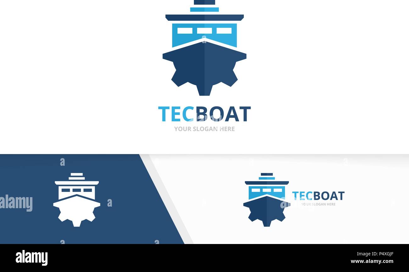 Vector ship and gear logo combination. Boat and mechanic symbol or icon ...