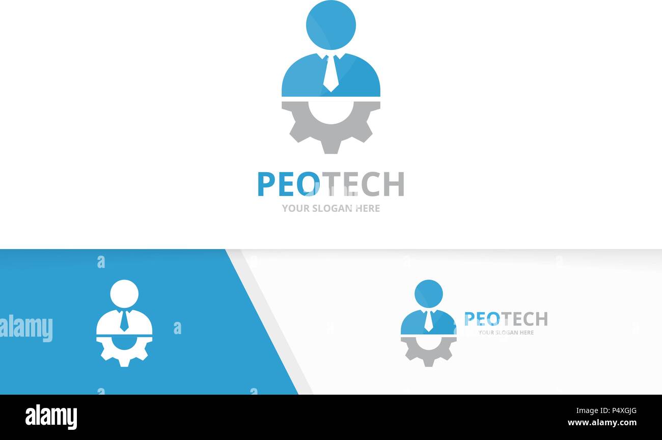 Vector man and gear logo combination. People and mechanic symbol or ...
