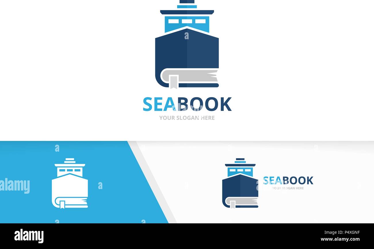 Vector ship and book logo combination. Boat and library symbol or icon ...