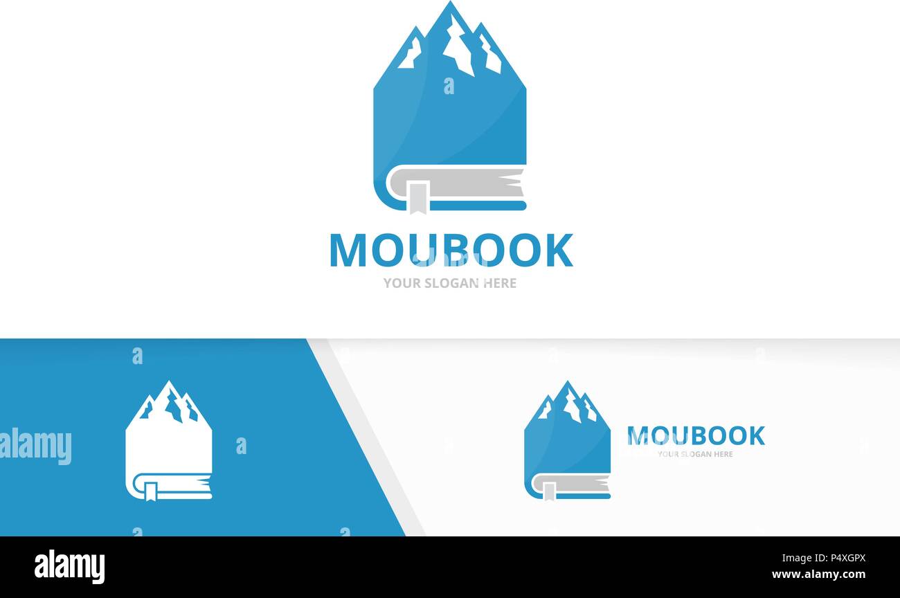Vector mountain and book logo combination. Nature and library symbol or ...