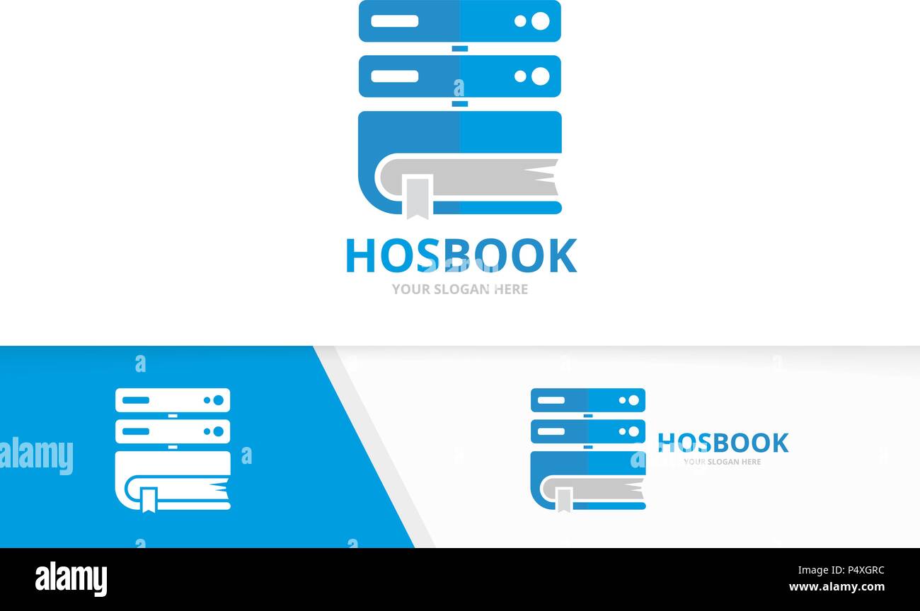 Vector host and book logo combination. Server and library symbol or ...