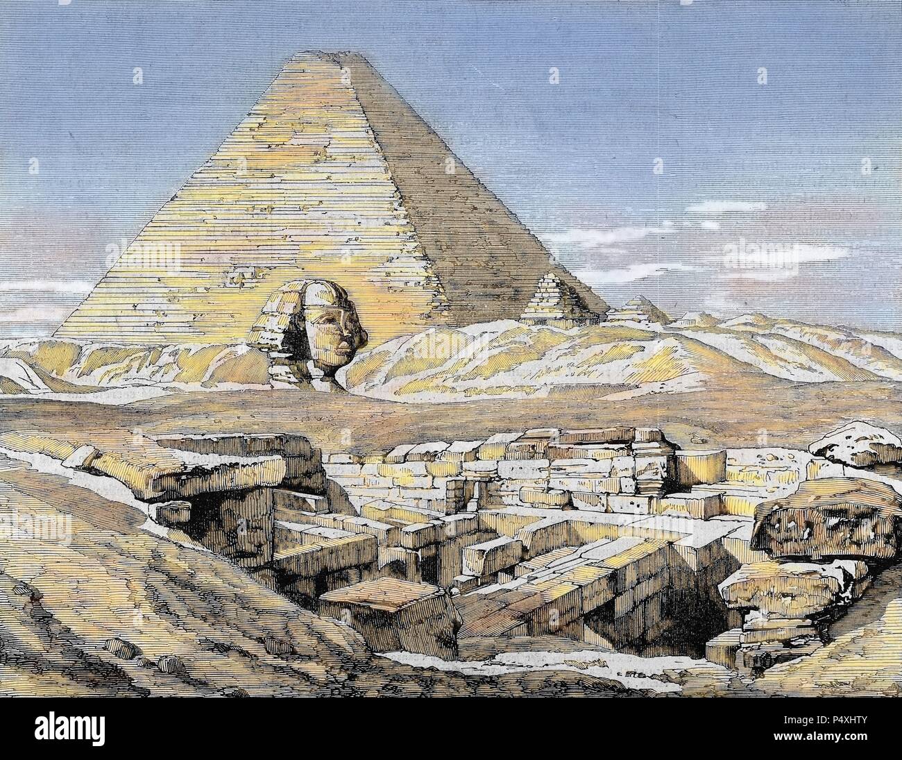 Egypt. Pyramids and Sphinx. Colored engraving, 1879 Stock Photo - Alamy