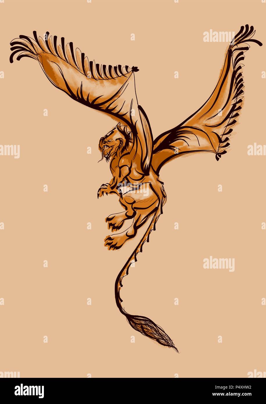 abstract flying monster, non-existent flying brown beast Stock Vector ...