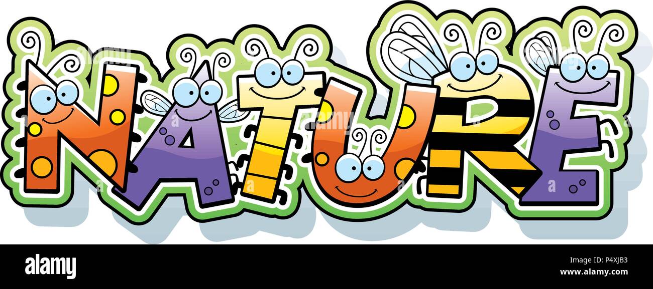 A cartoon illustration of the text nature with a bug theme Stock Vector ...