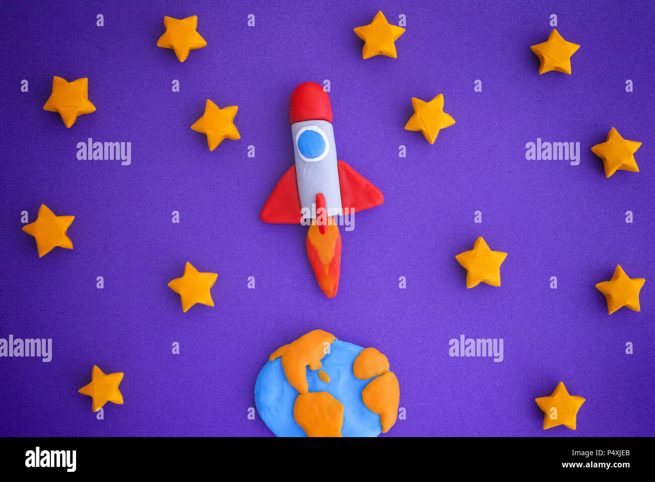 Space Rocket Flying Through The Starry Sky. Space rocket and planet ...