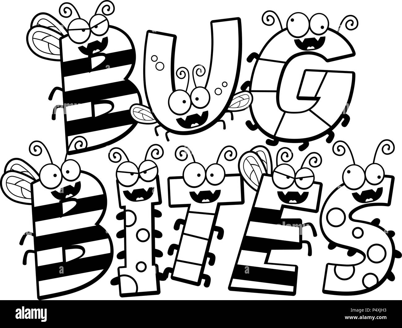 A cartoon illustration of the text bug bites with a bug theme Stock ...