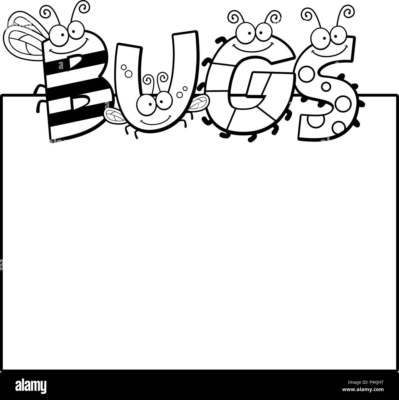 A cartoon illustration of the text Bugs with a sign Stock Vector Image ...