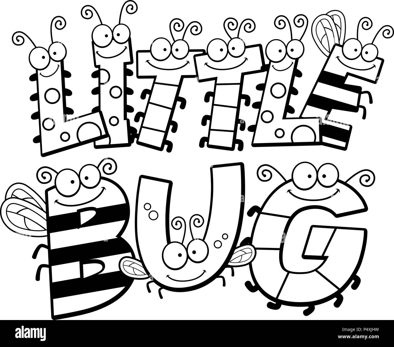 A cartoon illustration of the text little bug with a bug theme Stock ...