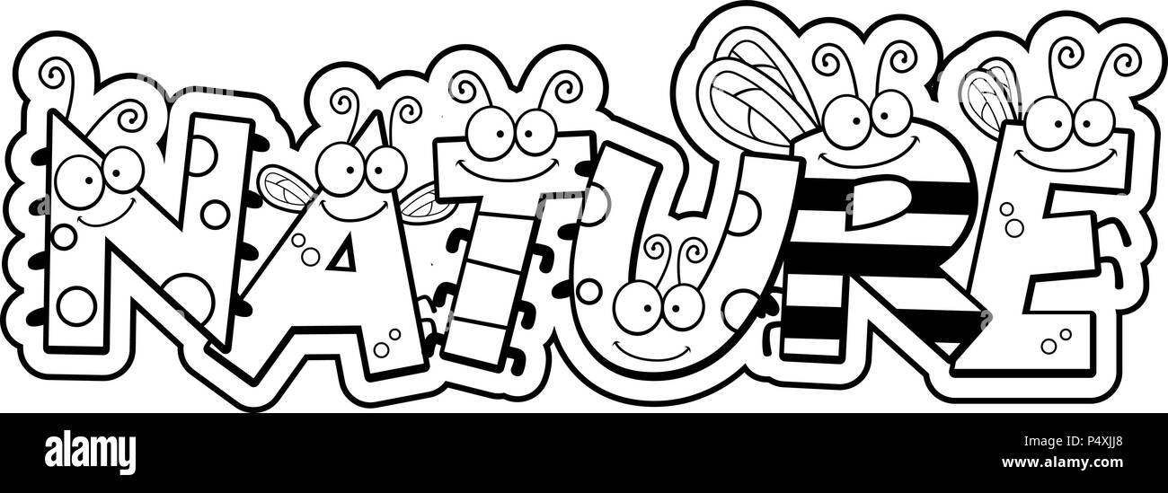 A cartoon illustration of the text nature with a bug theme Stock Vector ...