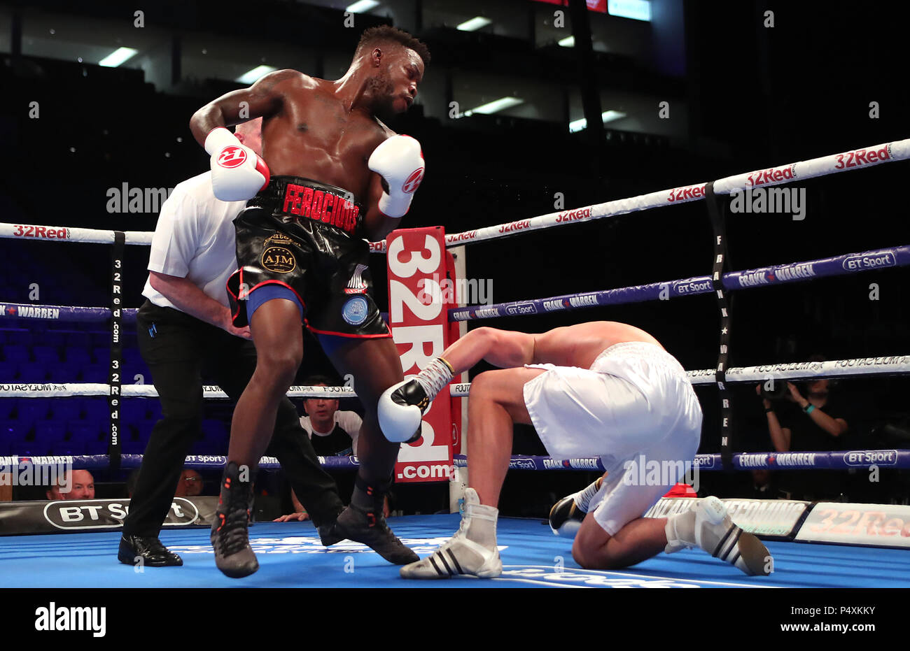 Darryl Williams (left) knocks down Raimond Sniedze in the International ...