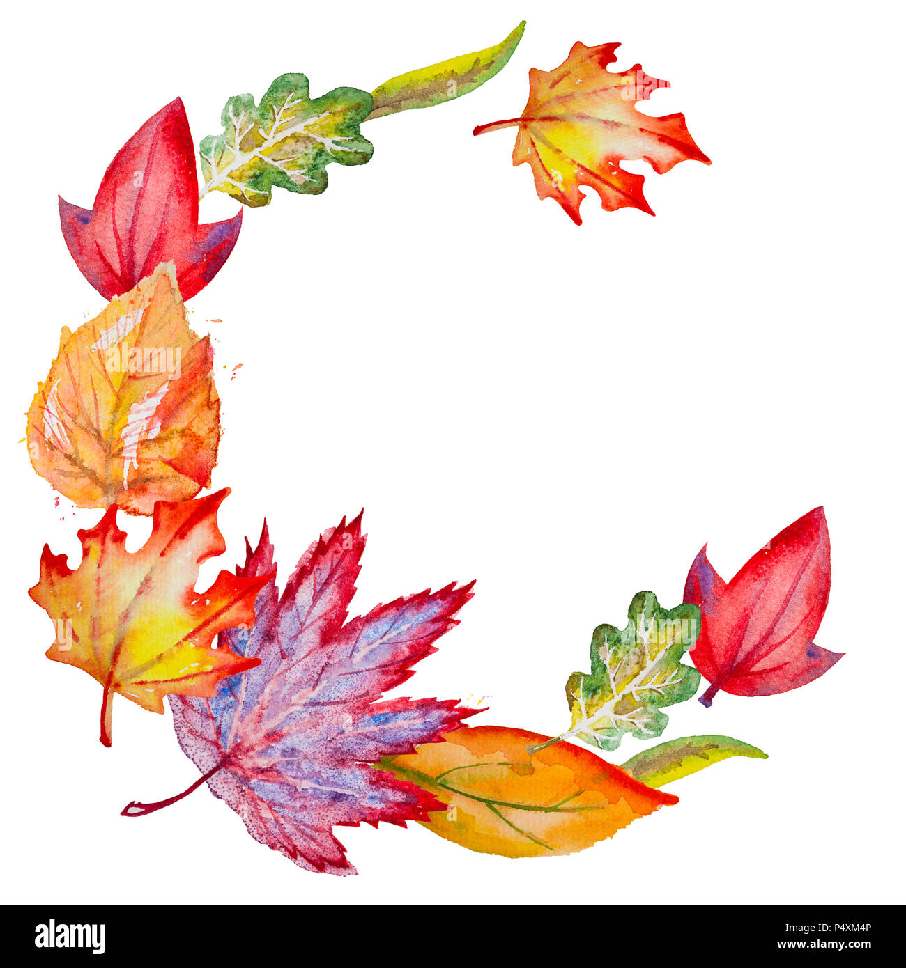Watercolor square background with Autumn leaves Stock Photo - Alamy