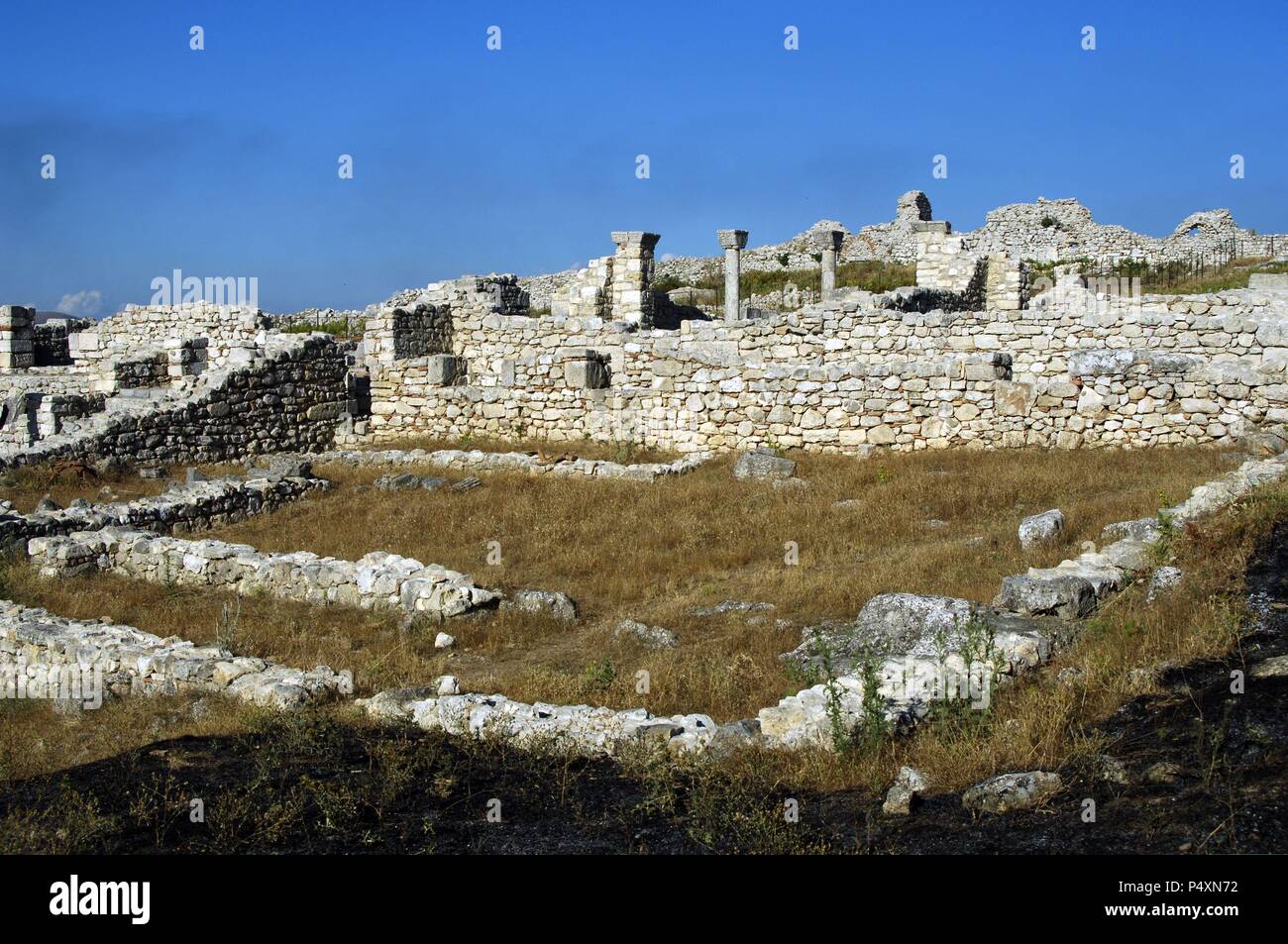 Early Christian art. Byllis Archeological Site. Ruins of the cathedral ...