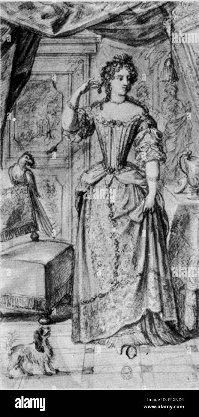 1682 drawing of the Princess of Conti (Marie Anne de Bourbon) by an ...