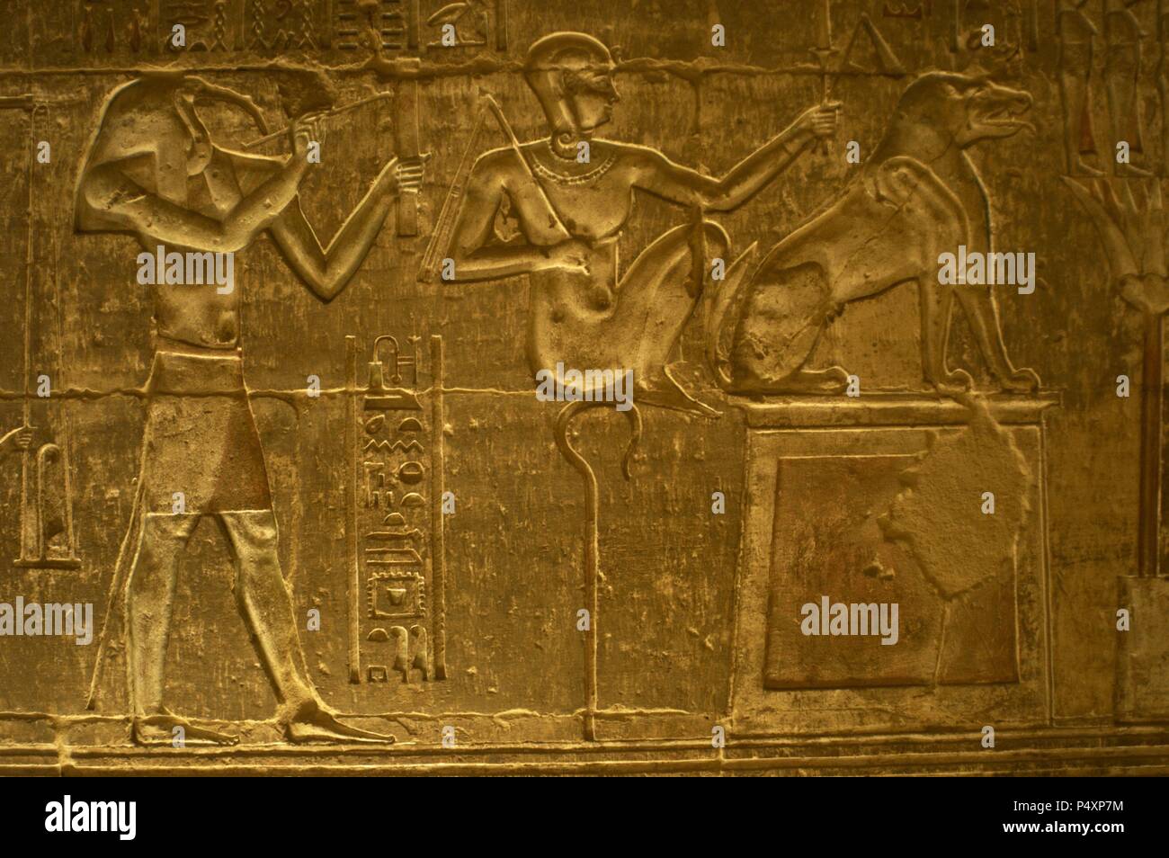 Ptolemaic temple of Hathor and Maat. Polychrome reliefs that decorate ...