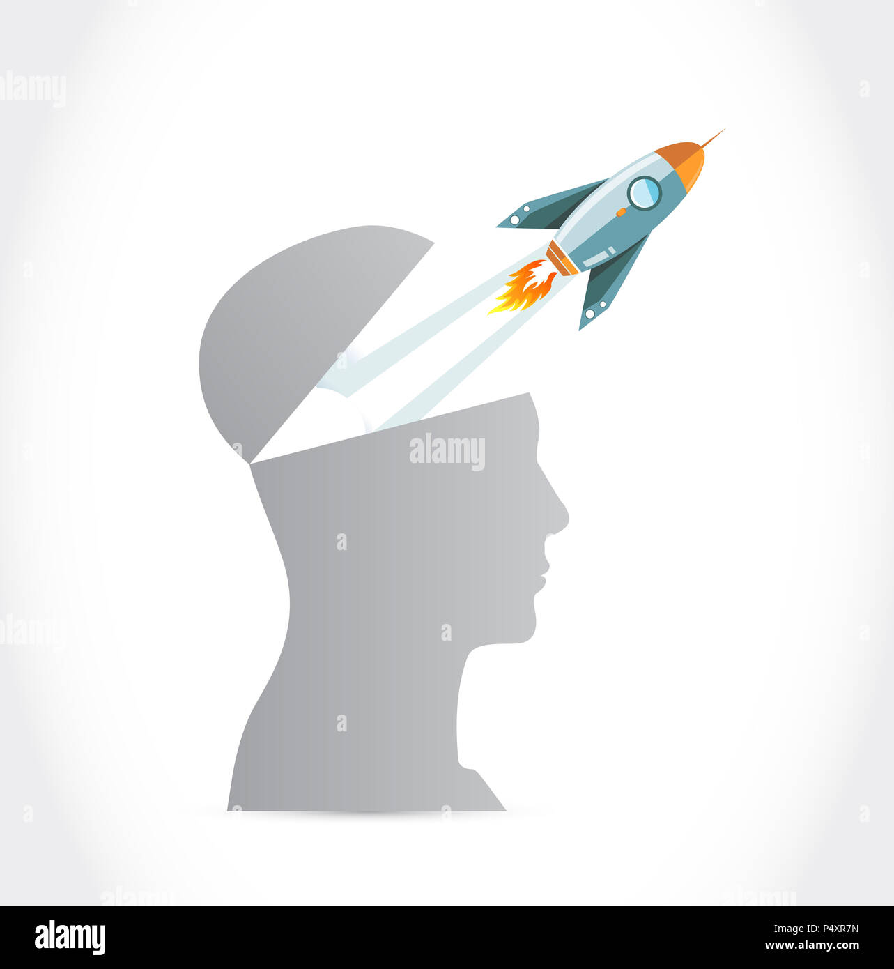 Rocket fly outside the head. vector illustration design over white ...